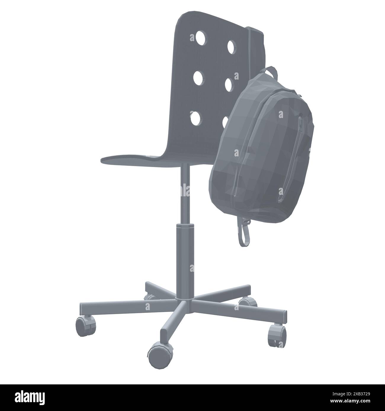 Polygonal model of a backpack hanging on a chair isolated on a white ...