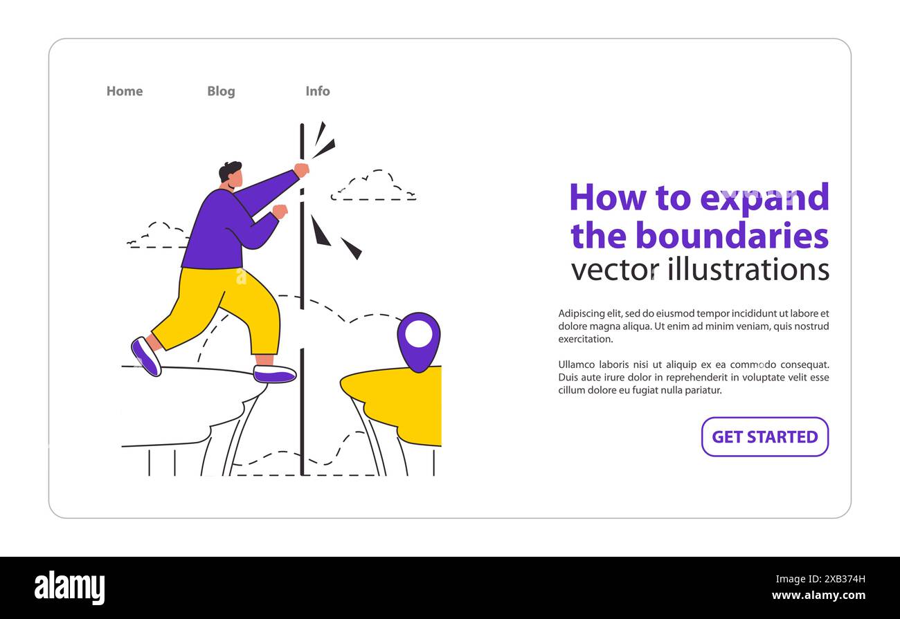 Boundary Expansion concept A figure plants a flag beyond the edge ...