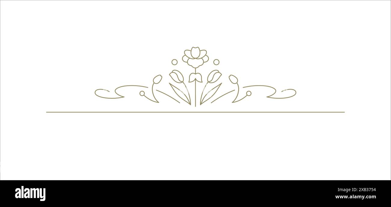 Elegant classic botanical divider golden monochrome flower line art ...