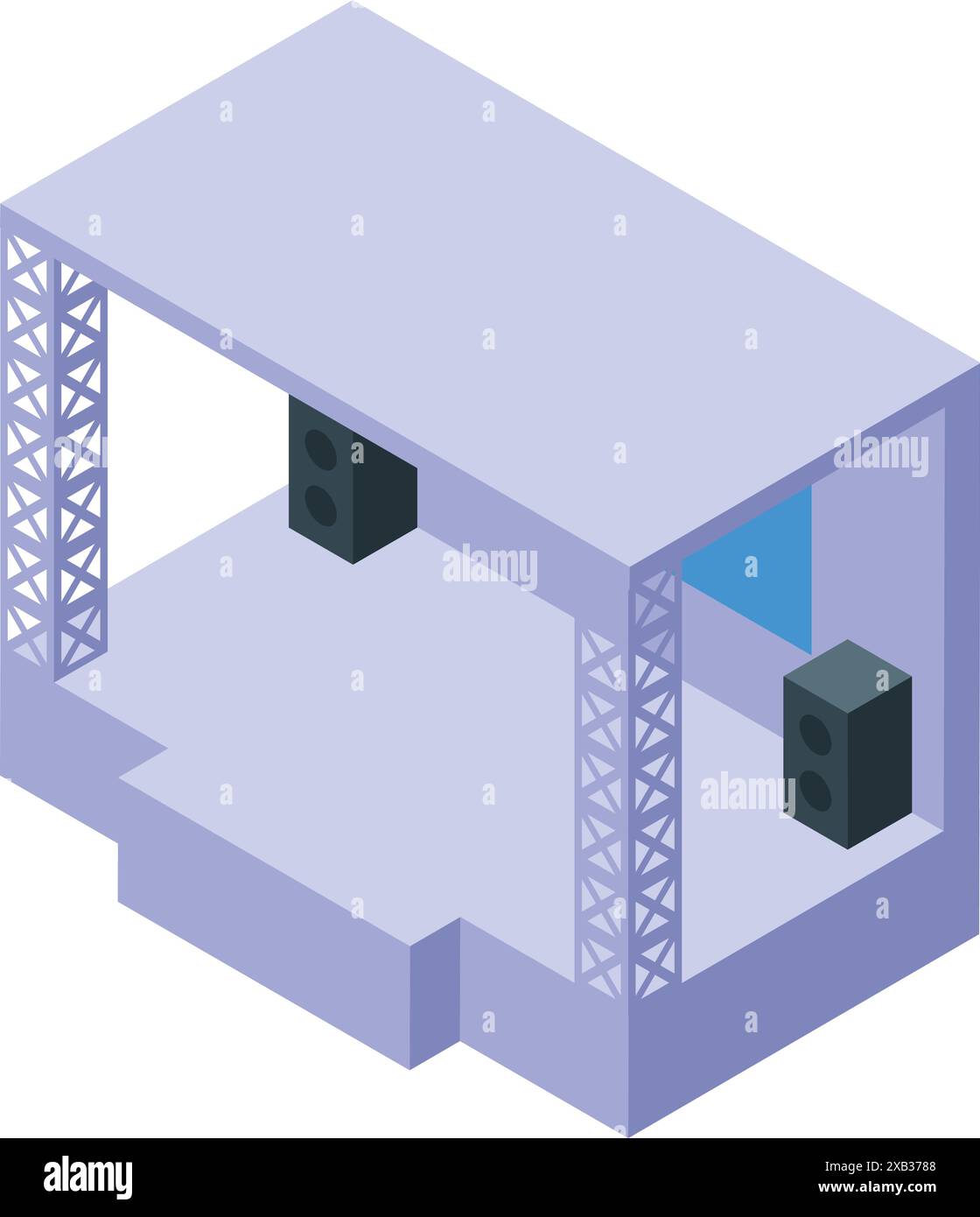 Empty concert stage with sound speakers and metal structures is waiting ...