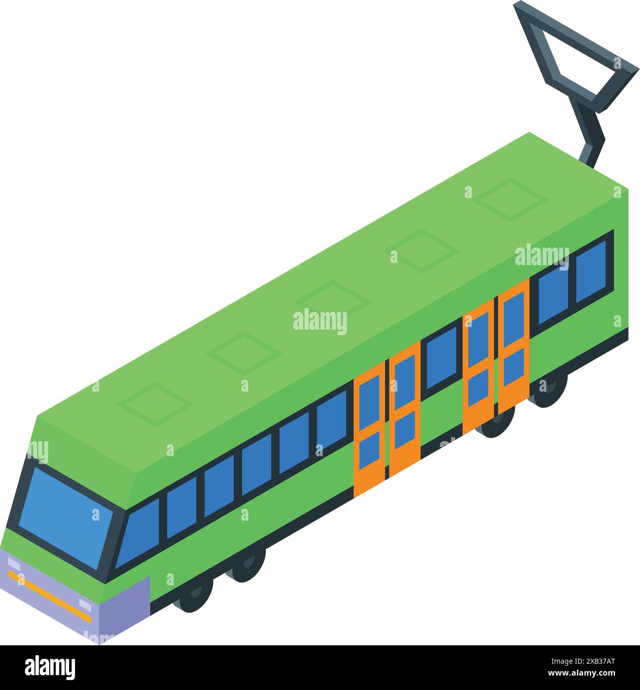 Green modern tram or train public transportation illustration on white ...
