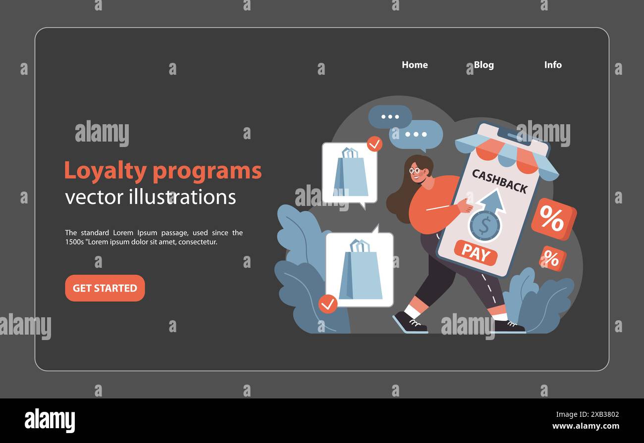 Market penetration concept. Shopper engages with loyalty programs on a mobile app. Capturing ...
