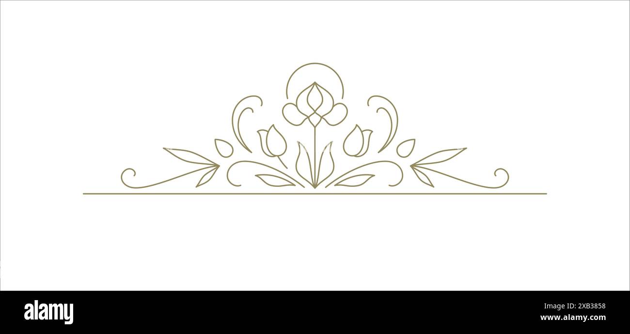 Classic minimalist divider botanical golden line art decorative element ...