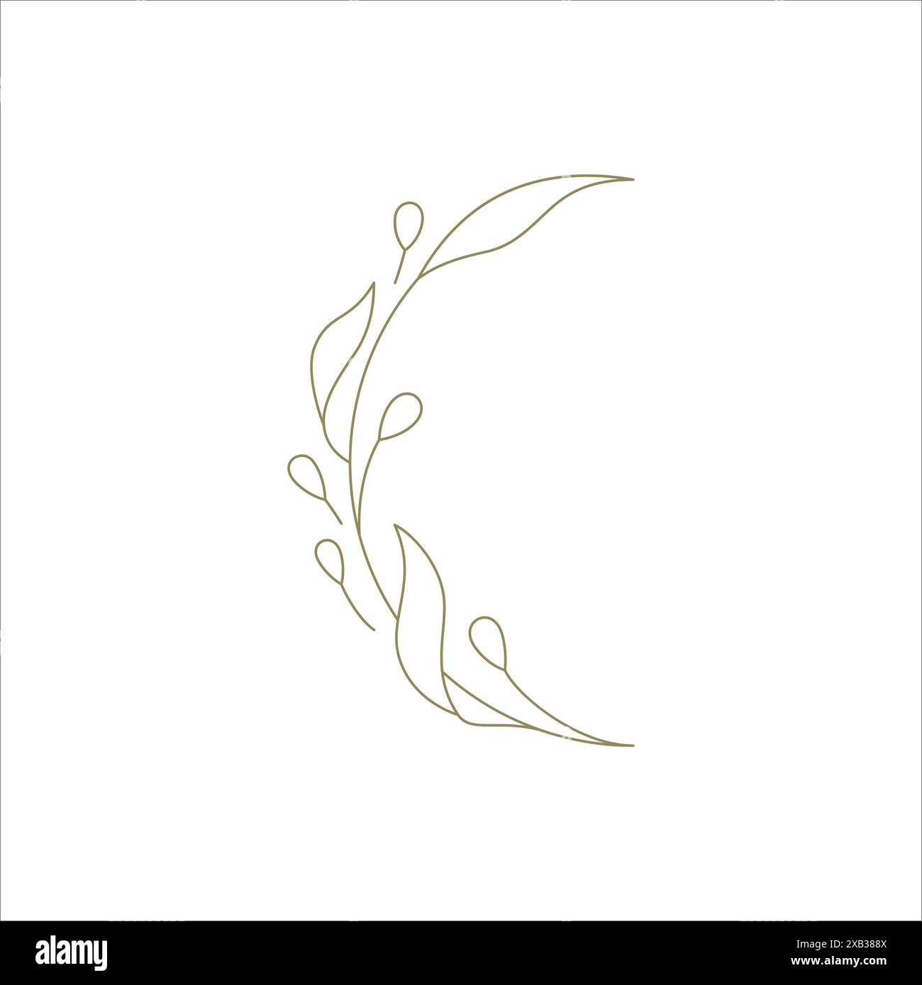 Flourish botanical curved branch with leaves and berries linear decor ...