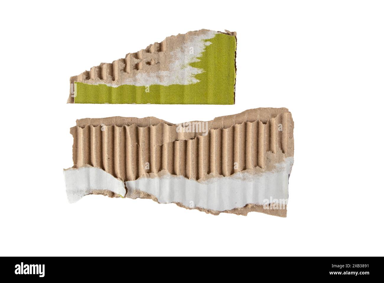 White and green scraps of recycled green and black cardboard box ...
