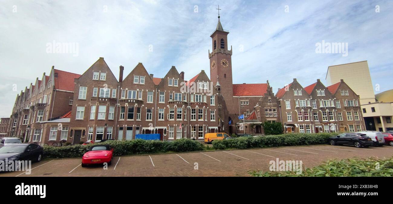 Scenic view of an old catholic church together with ancient buildings ...