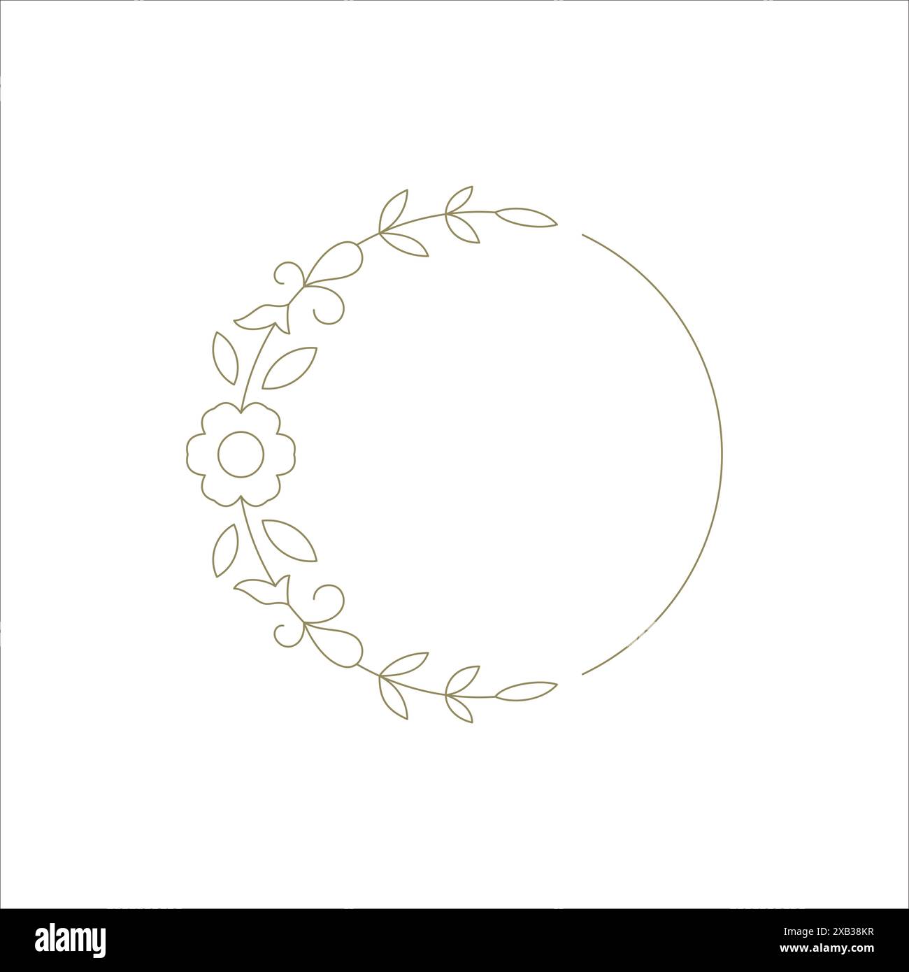 Botanical blossom flower circle frame hand drawn lineart decorative ...