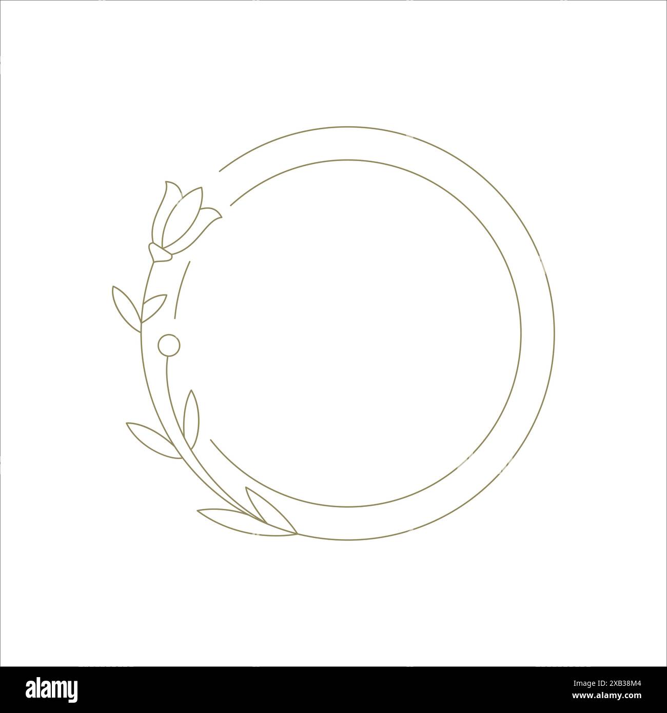 Monochrome circle frame with tulip flower line art decorative element ...