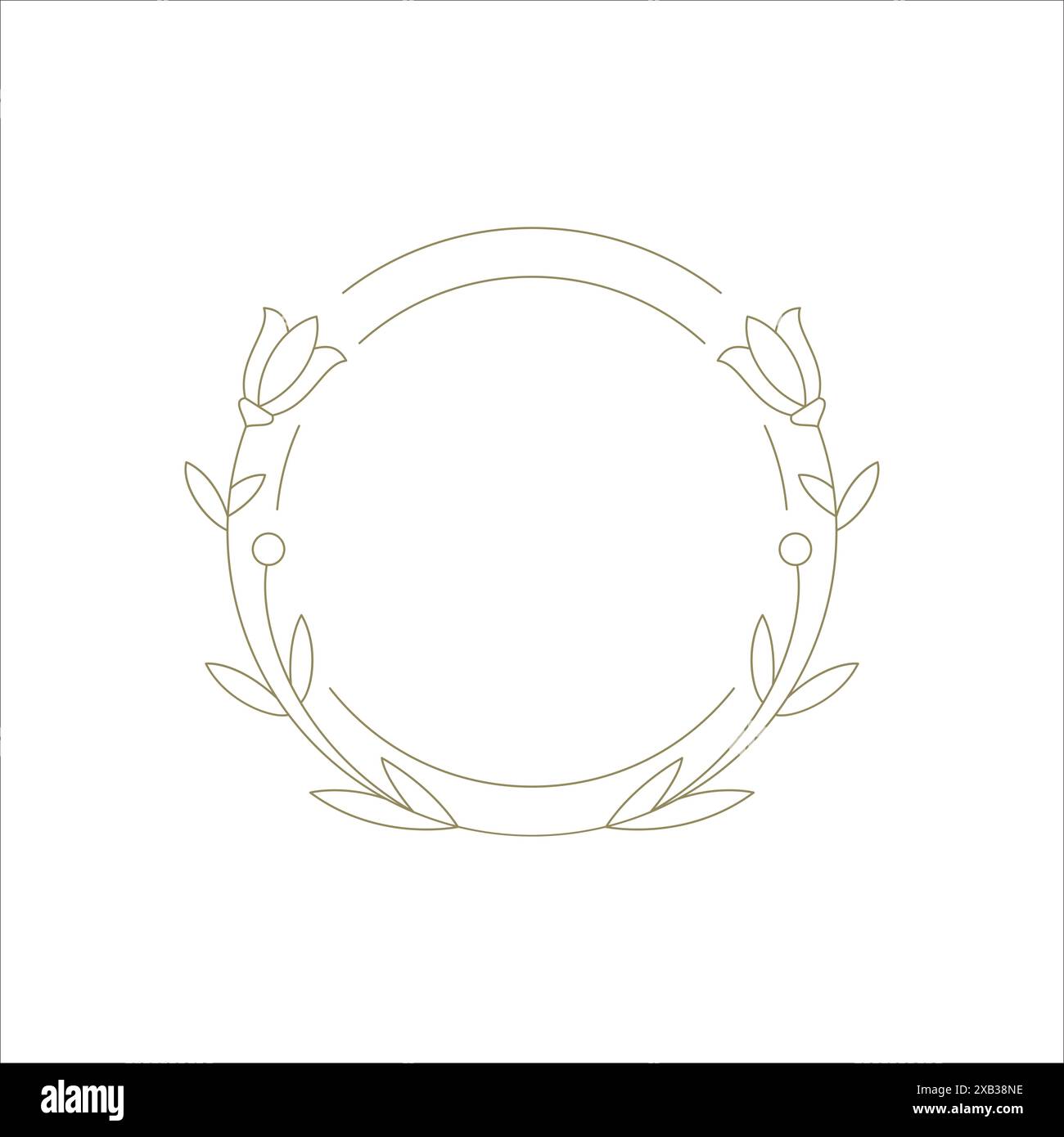 Botanical circle frame with elegant tulip flower minimalist line art ...