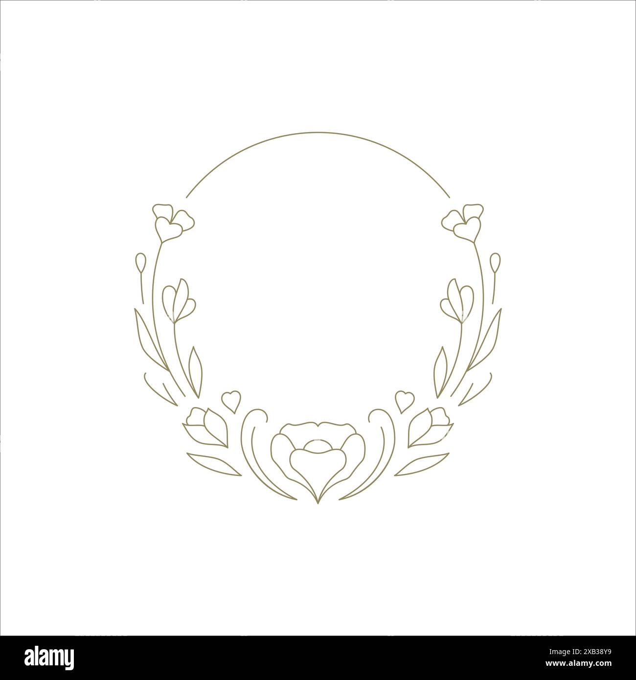 Elegant botanical blossom ring round frame linear decor element for ...