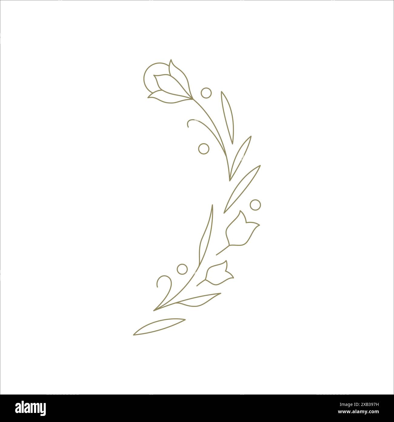 Beauty wildflower curved branch elegant monochrome lineart decor ...