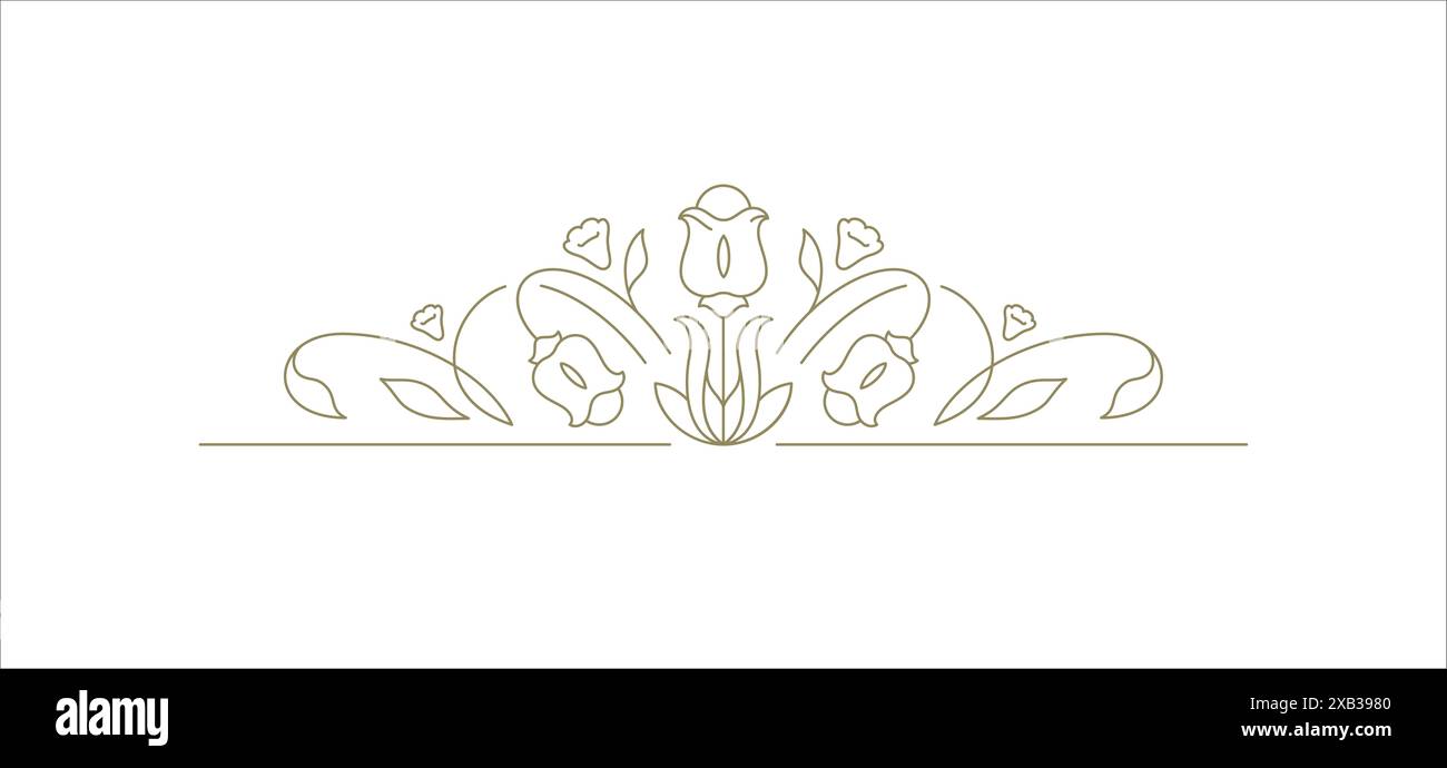 Golden divider with botanical blossom flower ornate line art decorative ...