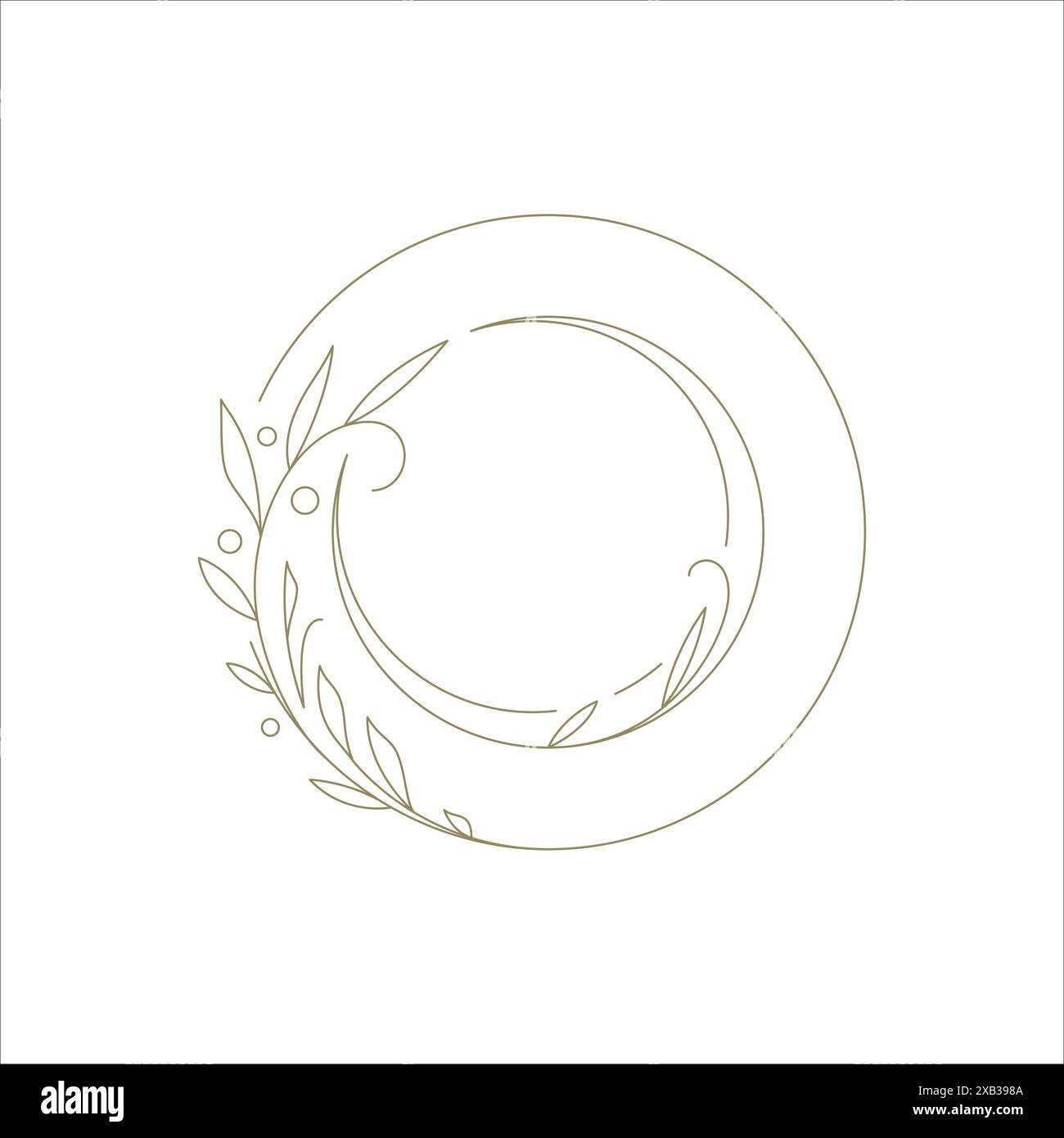 Minimalist round border with botanical branch line art decorative ...