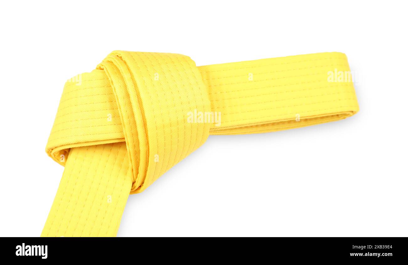 Yellow karate belt isolated on white. Martial arts uniform Stock Photo ...