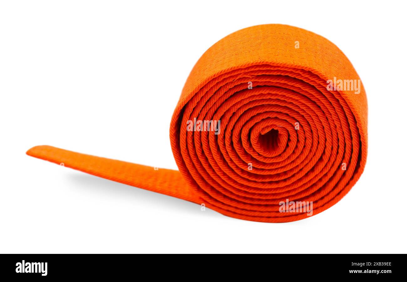 Orange karate belt isolated on white. Martial arts uniform Stock Photo ...
