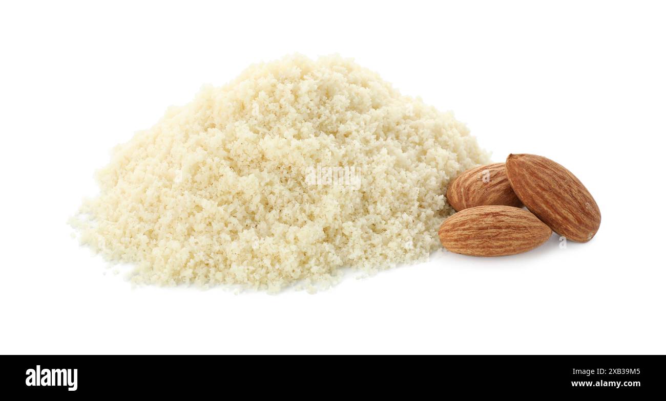 Pile of fresh almond flour and nuts isolated on white Stock Photo - Alamy