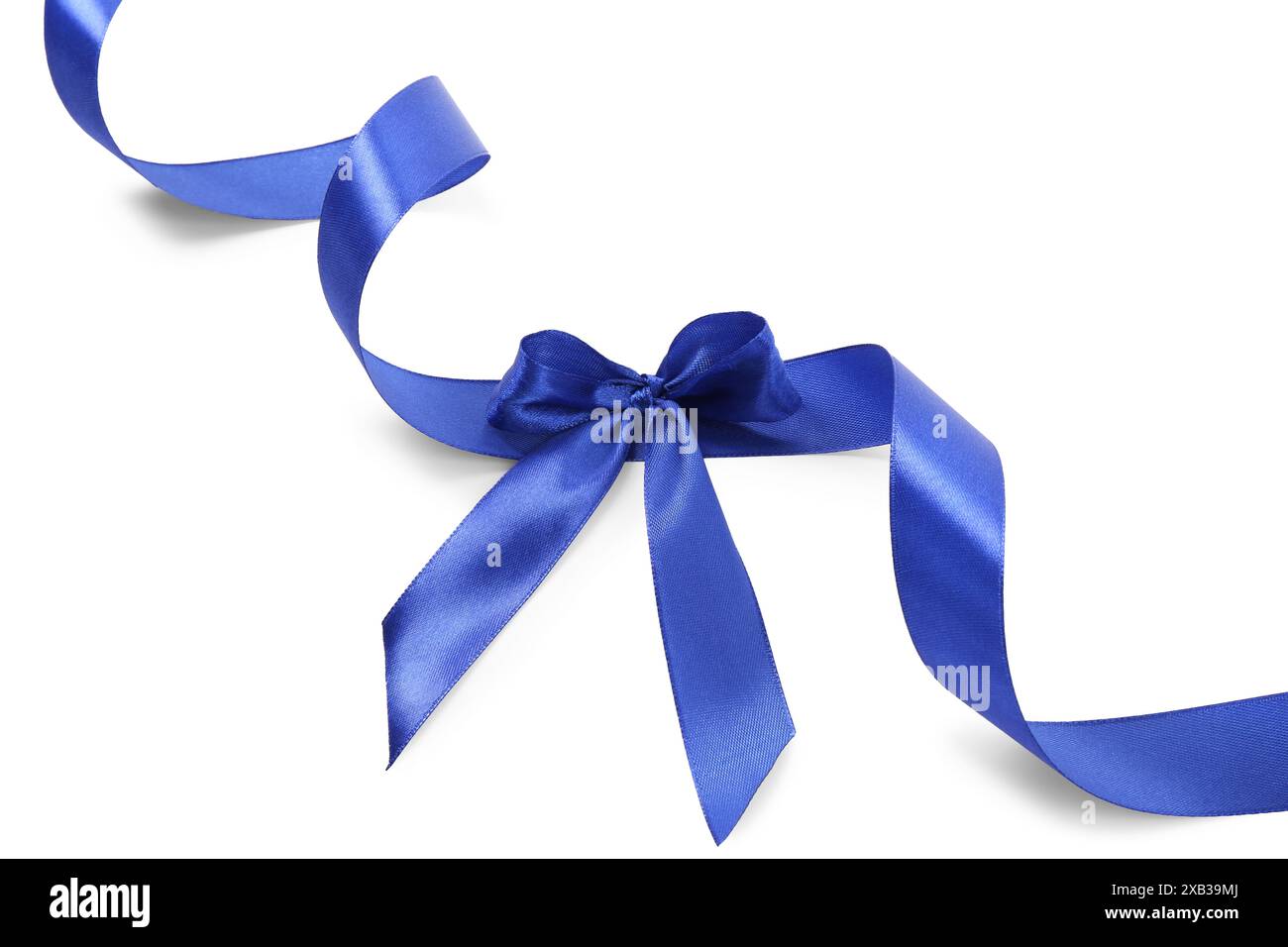 Blue satin ribbons with bow isolated on white Stock Photo - Alamy