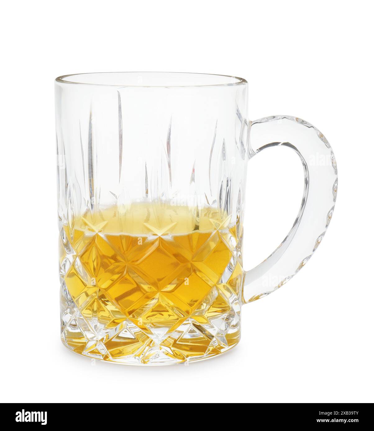 Half full mug of beer isolated on white Stock Photo - Alamy
