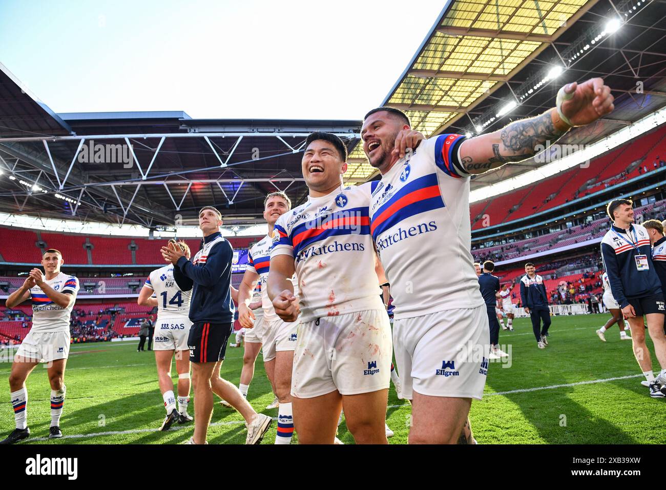 London, England - 8th June 2024 - Wakefield Trinity's Mason Lino and ...