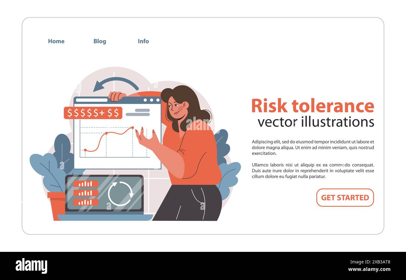 Risk tolerance concept. Woman analyzes financial graphs, gauging ...