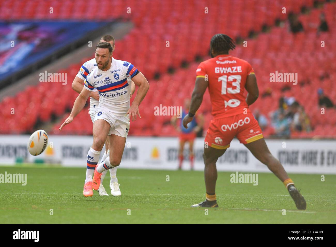 London, England - 8th June 2024 - Wakefield Trinity's Luke Gale kicks ...