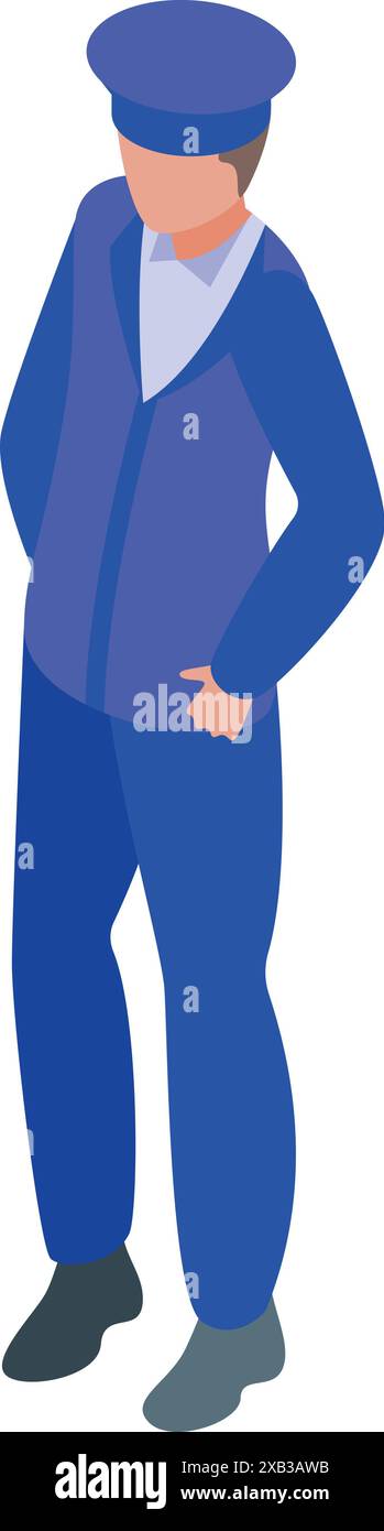 Train conductor standing with hand on hip wearing blue uniform ...