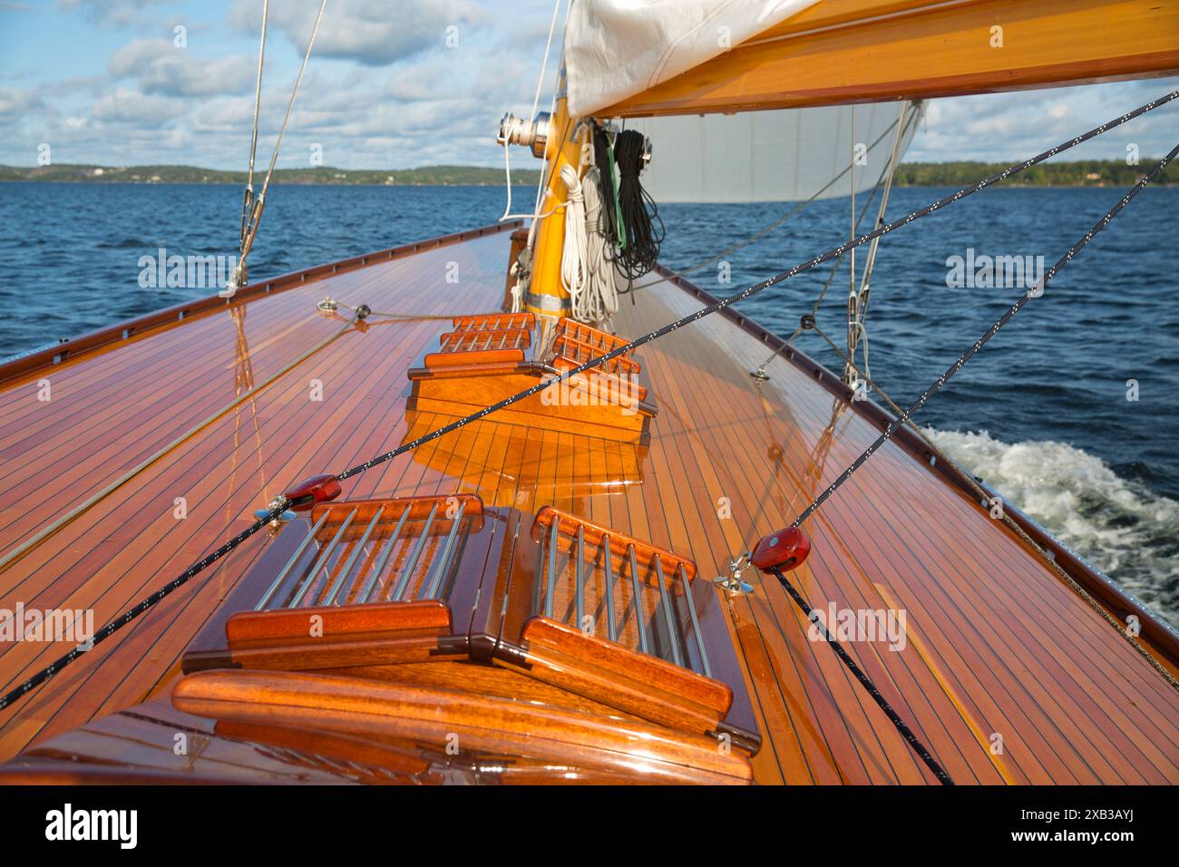 Wooden deck of ship sailing in sea Stock Photo - Alamy