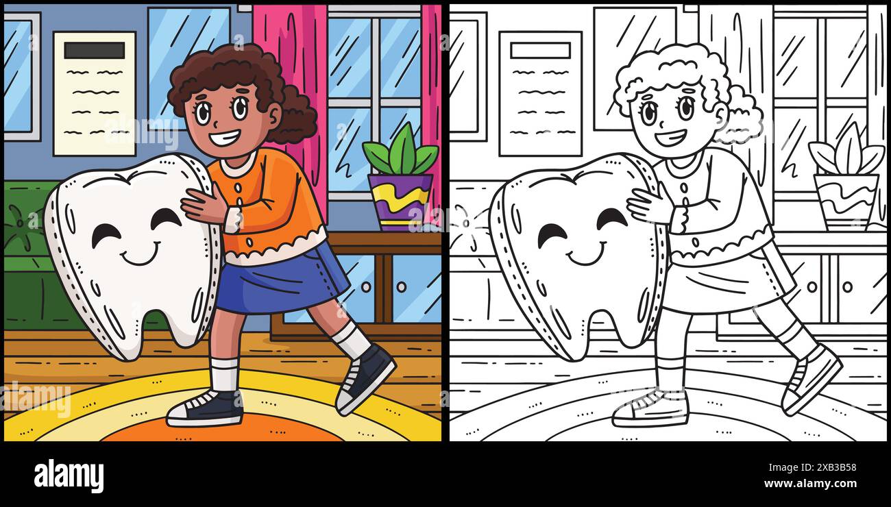 Dental Care Child Hugging Giant Tooth Illustration Stock Vector Image ...