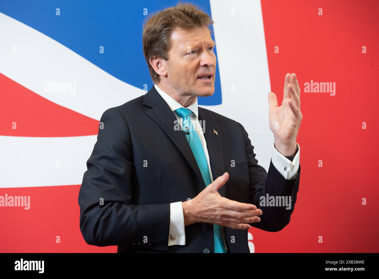 London, UK. 10 Jun 2024. Reform UK Chairman Richard Tice speaks at ...