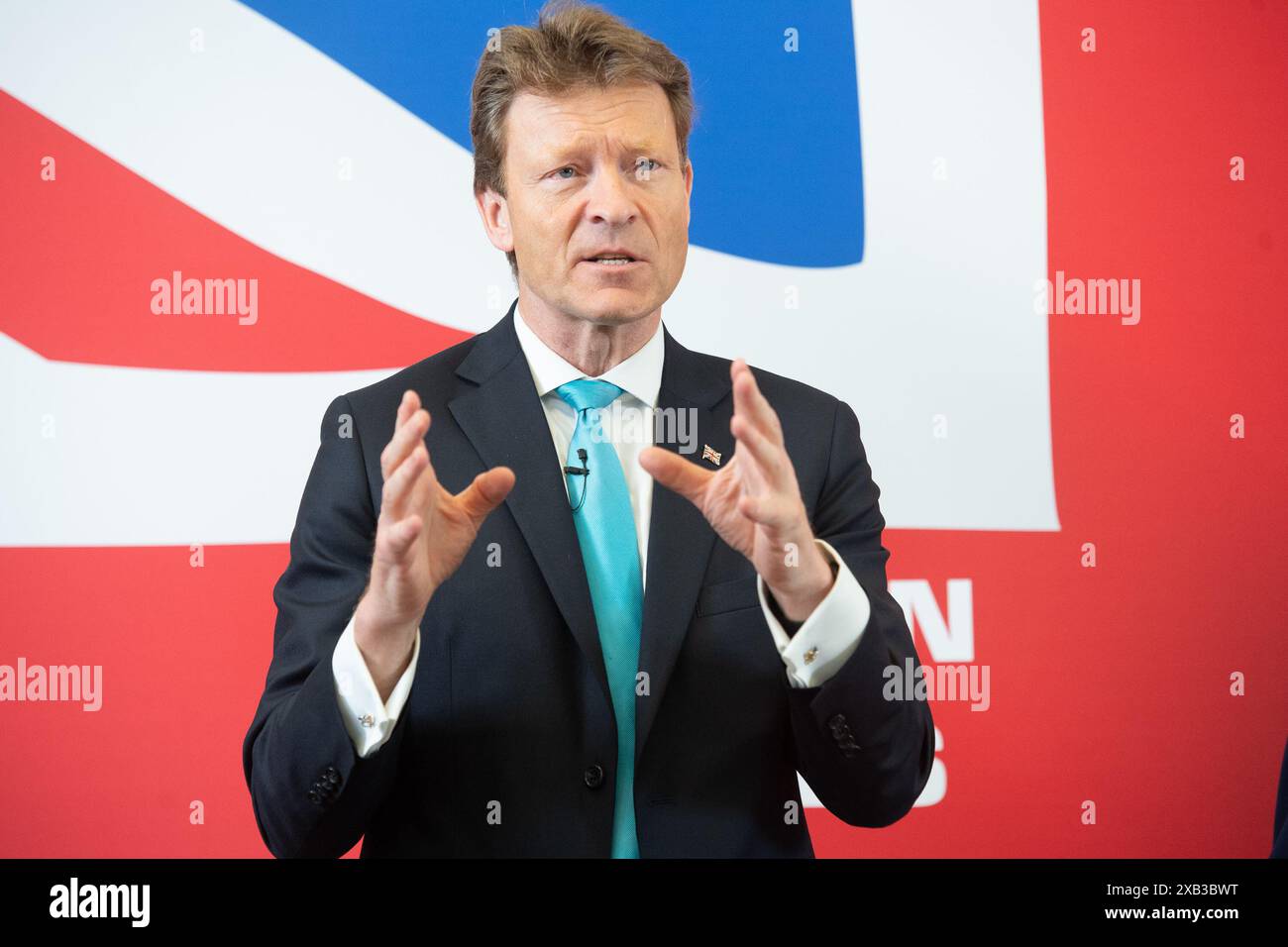 London, UK. 10 Jun 2024. Reform UK Chairman Richard Tice speaks at ...