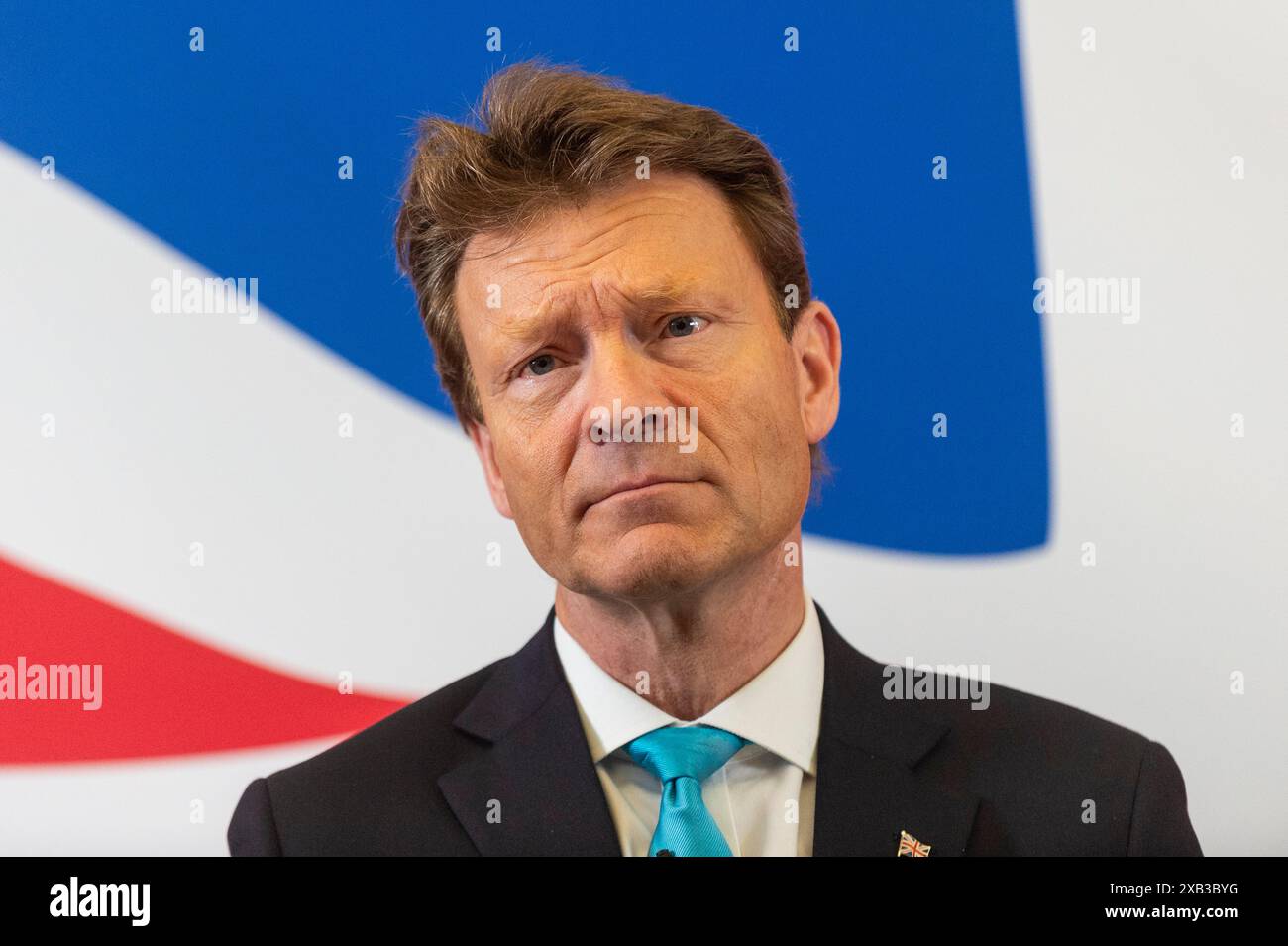 London, UK. 10 June 2024. Richard Tice, Chairman of Reform UK, speaks ...