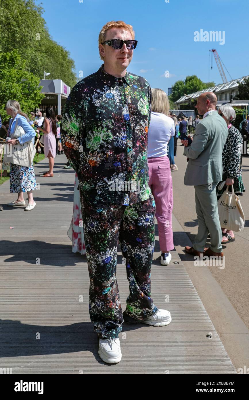 Joe Lycett, British Comedian, in colourful floral outfit at RHS Chelsea ...