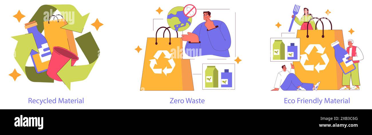Sustainable Materials set. Promoting recycling, zero waste lifestyle ...