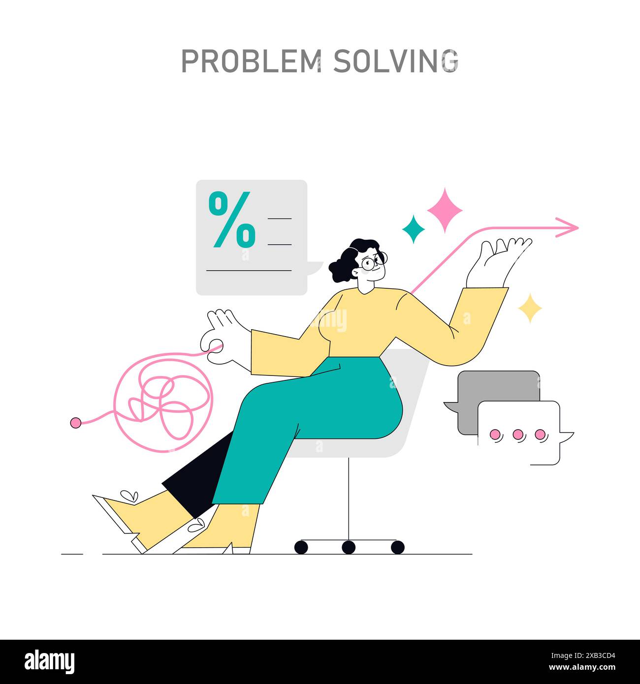 Soft Skills concept. Illustration of a professional woman demonstrating ...