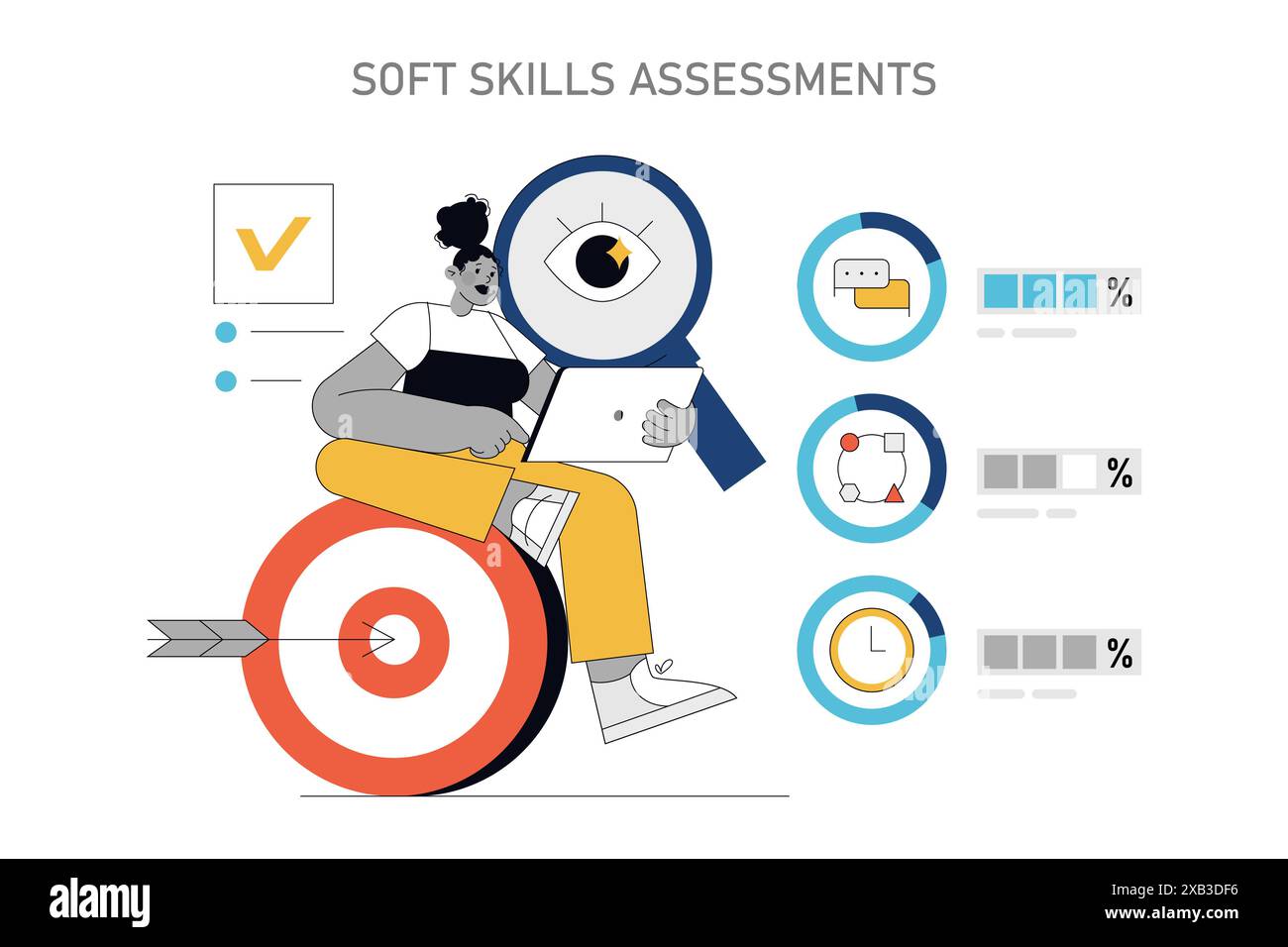 Soft Skills Training concept. A person with a magnifying glass ...