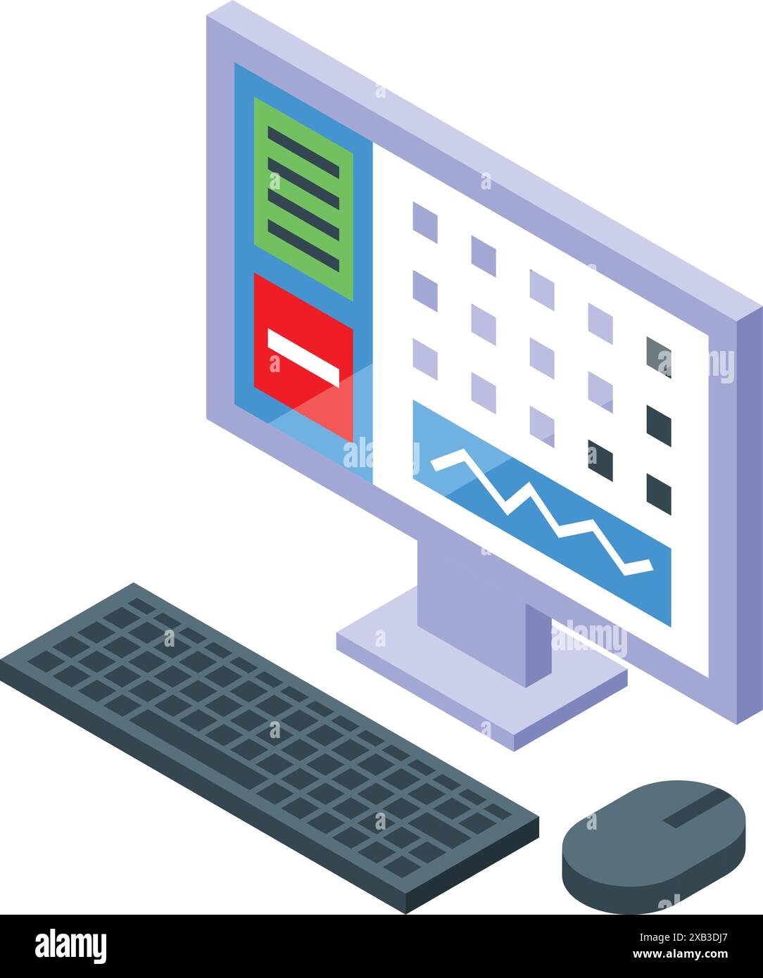Computer showing statistics chart with keyboard and mouse, isometric view Stock Vector Image ...