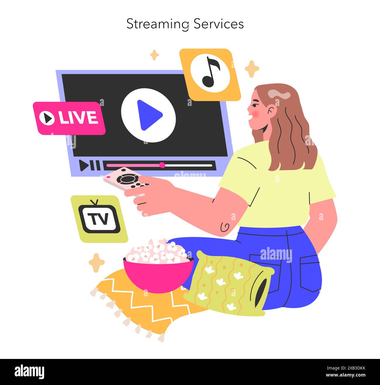Streaming Services concept Relaxed user curates personal entertainment ...