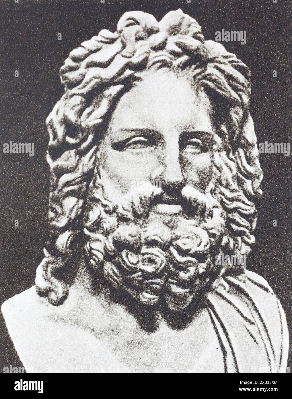 Head of Zeus from Otricoli. Ancient Greek marble sculpture. Photography from the mid-20th ...