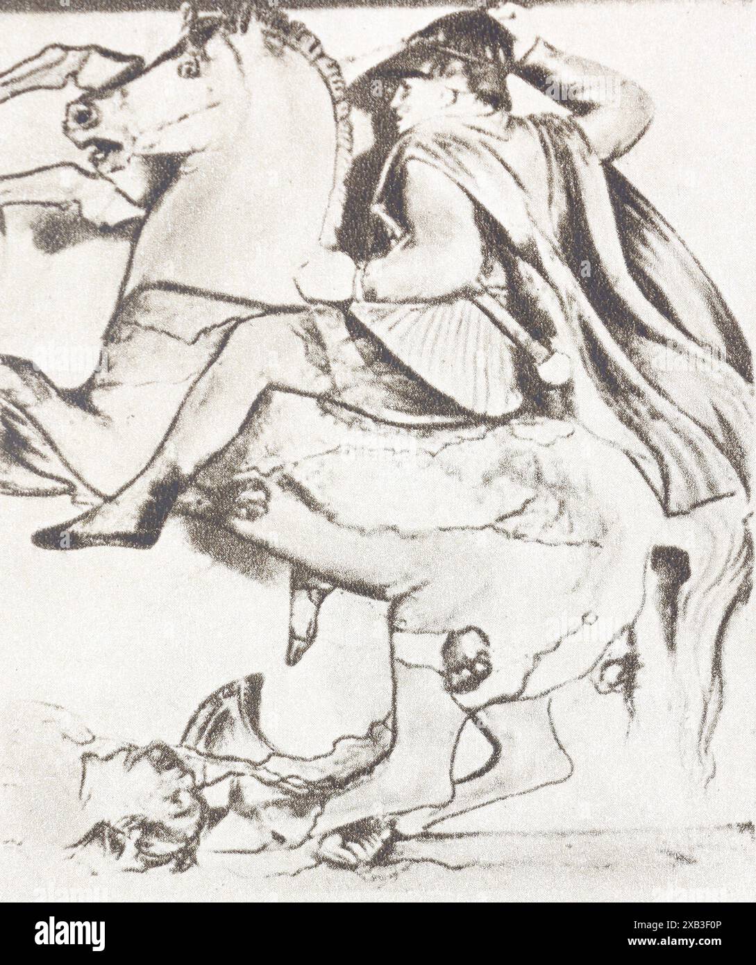 Parmenion. Ancient Greek relief from a sarcophagus of the late 4th century BC. Photograph of the ...