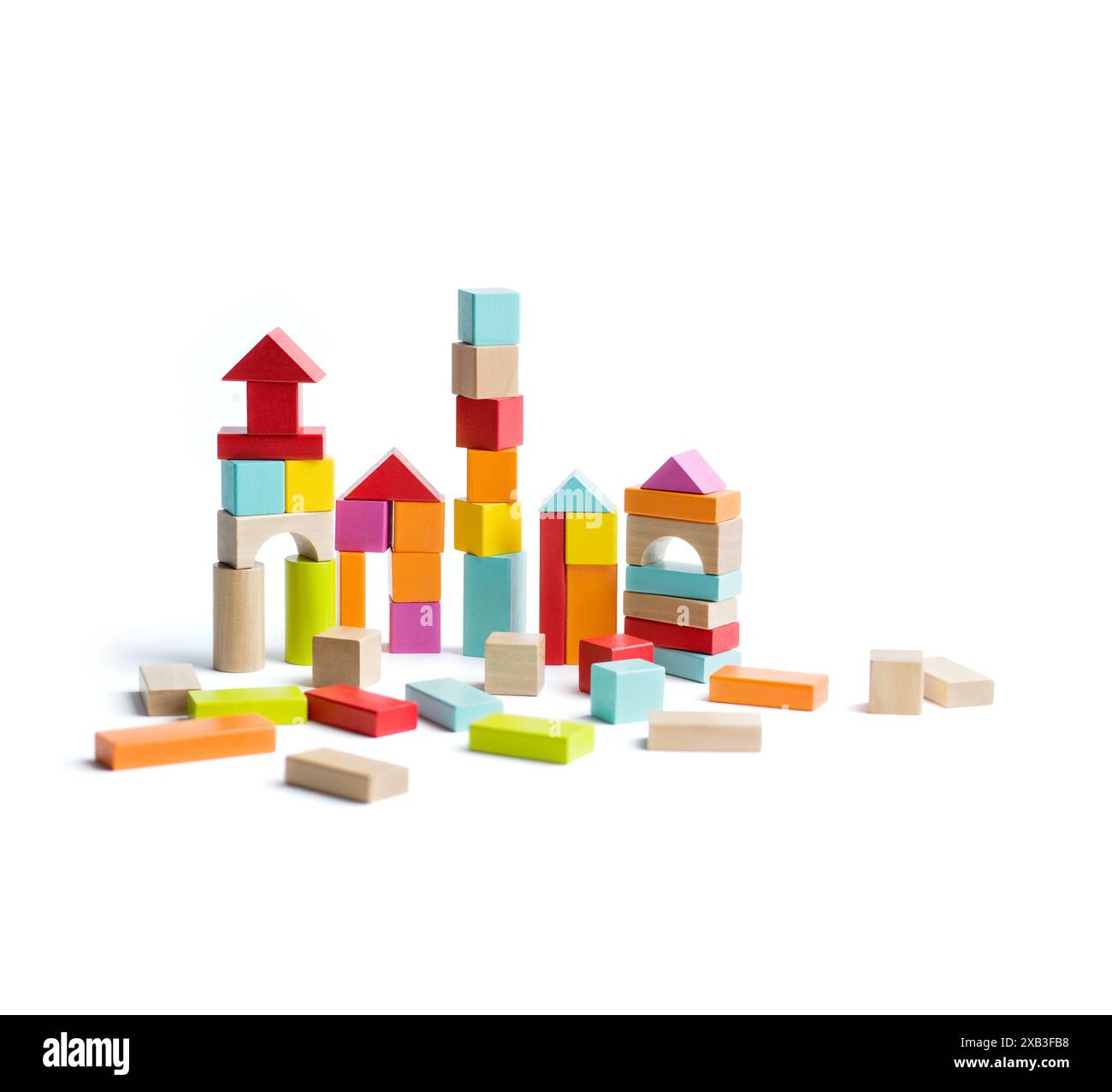 Houses made with toy blocks against white background Stock Photo - Alamy