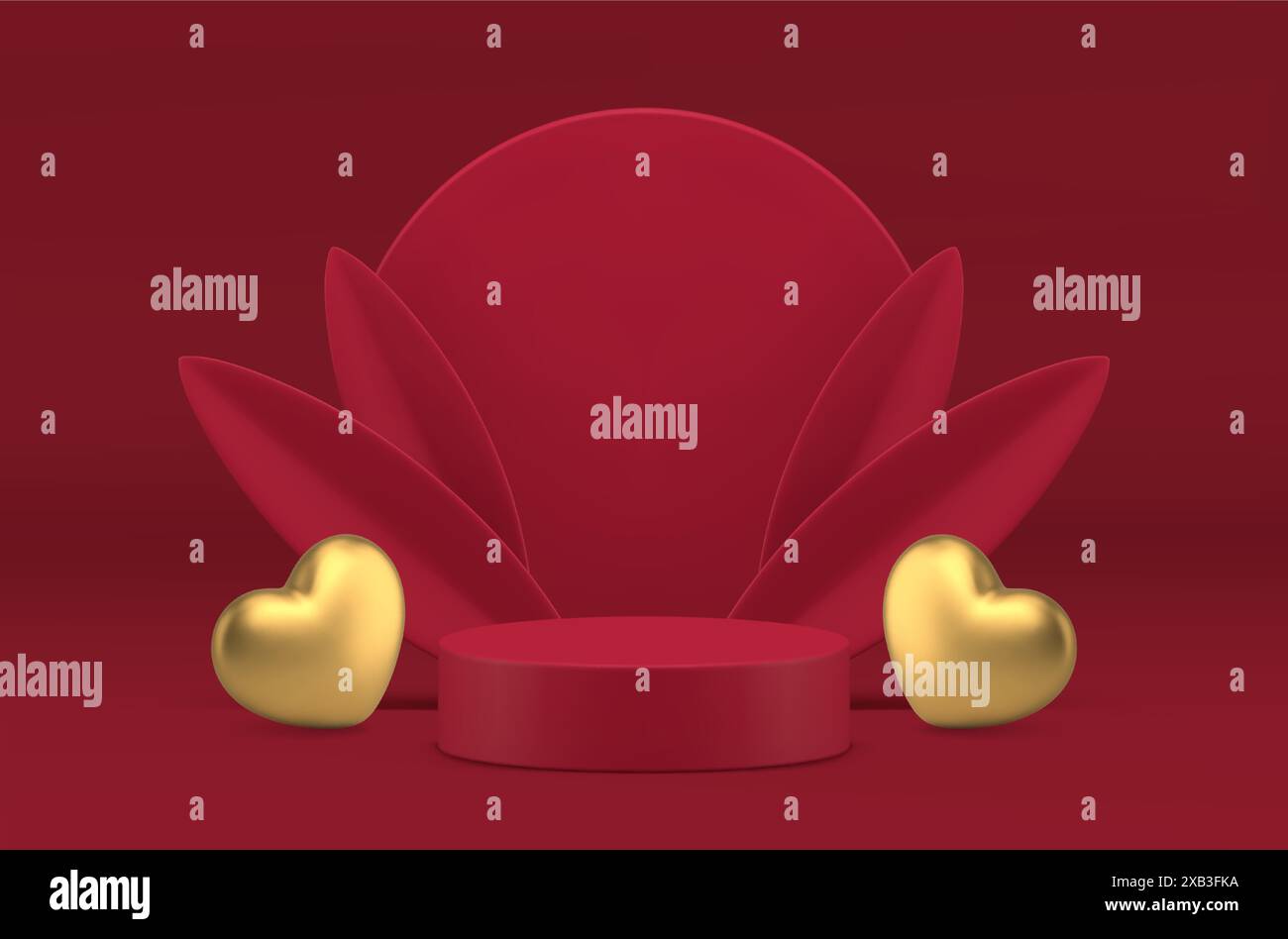 Podium red stage leaves golden heart Valentine's Day festive ...