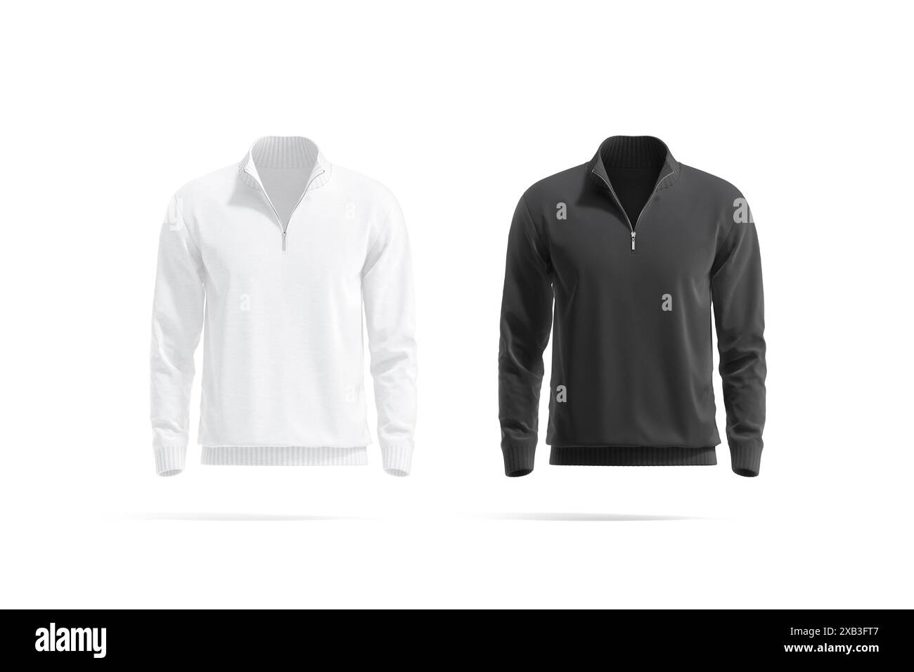 Blank black and white quarter zip sweater mockup, front view, 3d ...