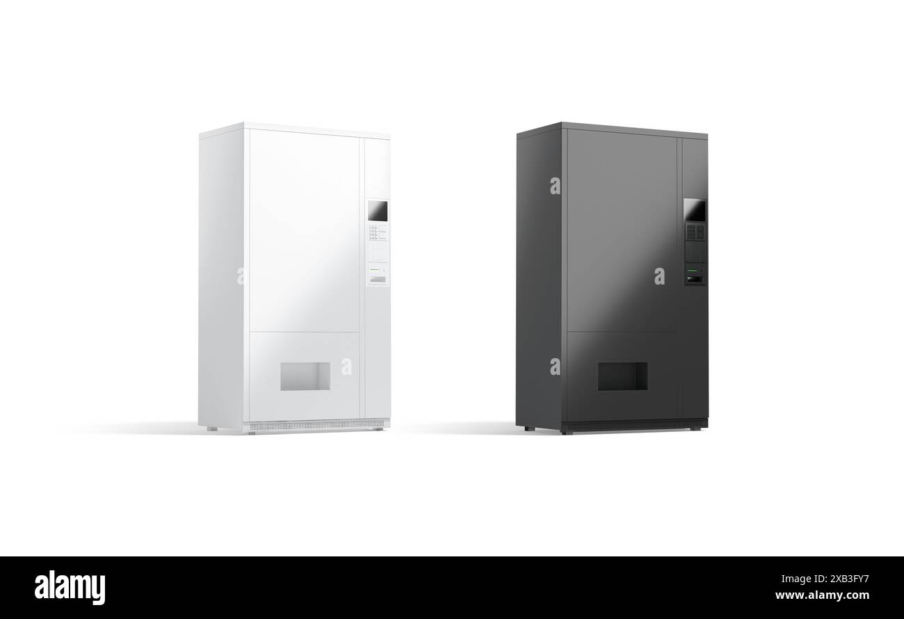 Blank black and white vending machine mockup, side view, 3d rendering. Empty automated bulk ...
