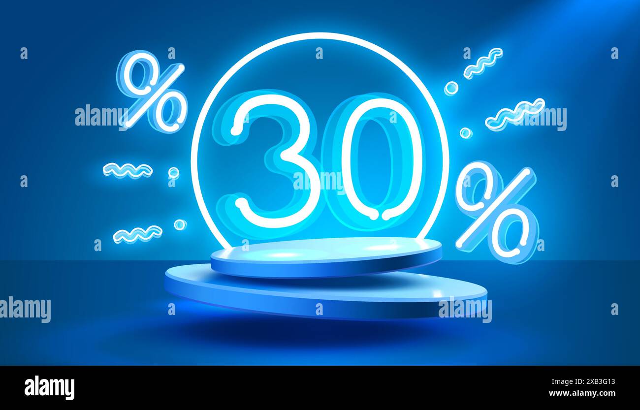 Mega sale special offer, Neon 30 off sale banner. Sign board promotion ...