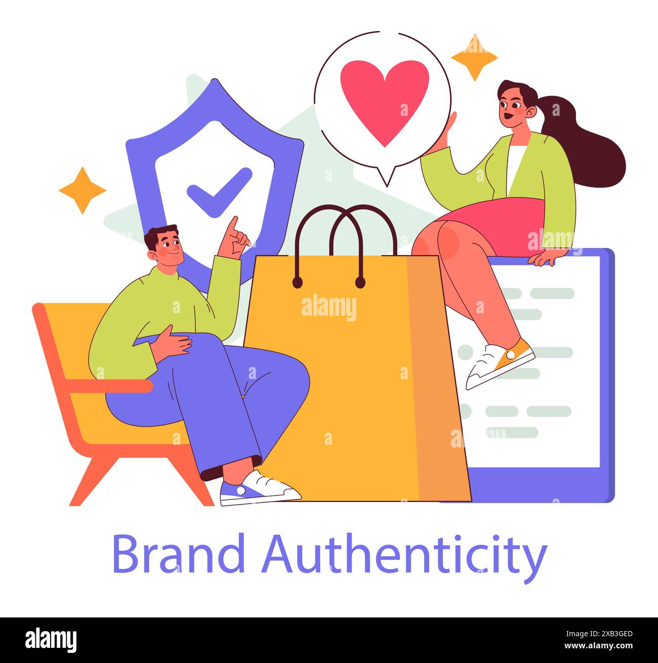 Brand Authenticity concept. Consumers engaging with genuine brand ...