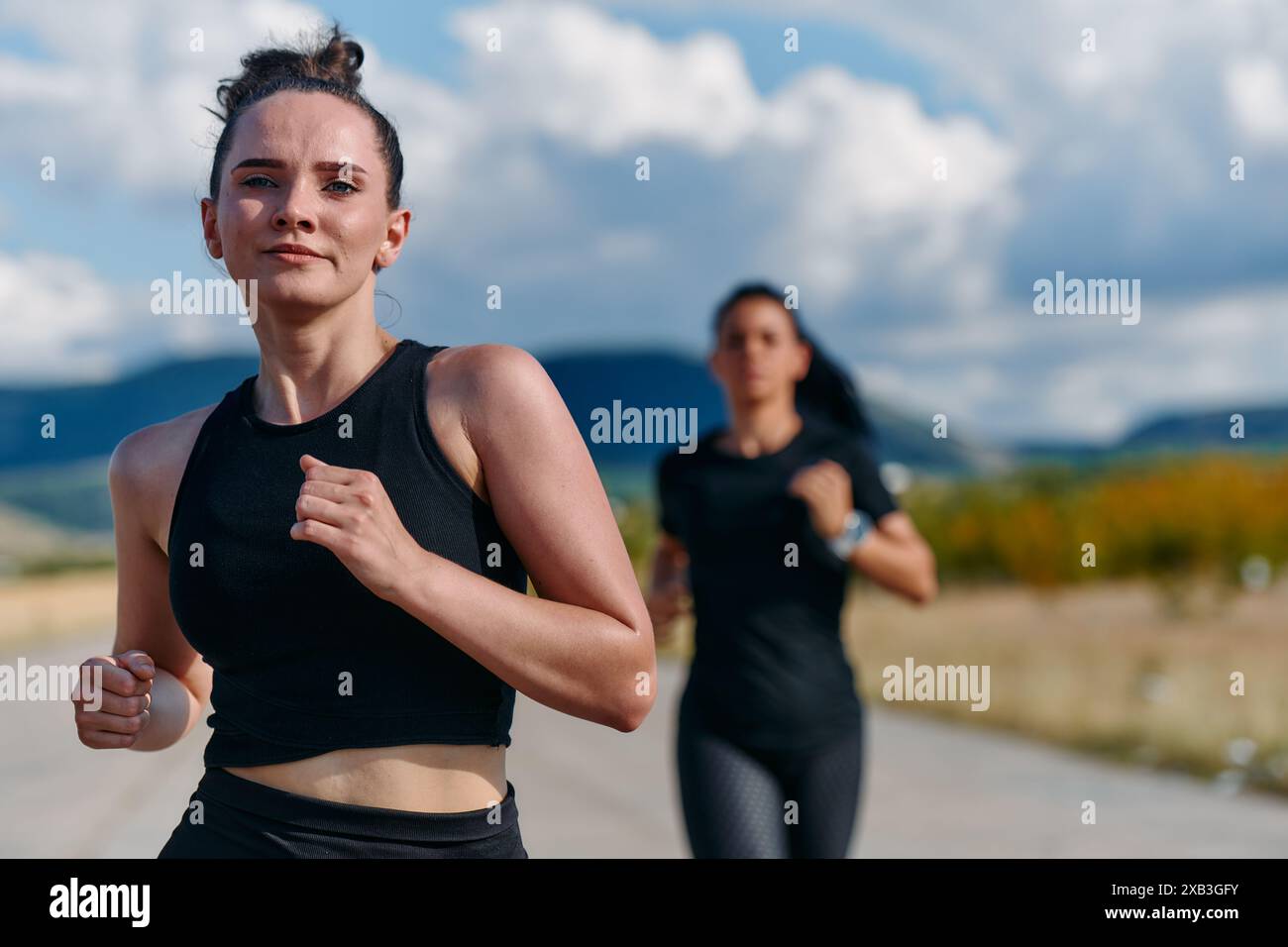 Morning Run Two Friends Embrace the Early Hours Together Stock Photo ...