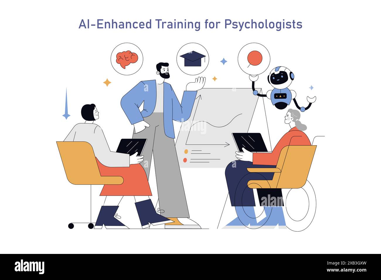 AI in Psychology concept. Educational training scene with psychologists ... AI in Psychology concept. Educational training scene with psychologists ...