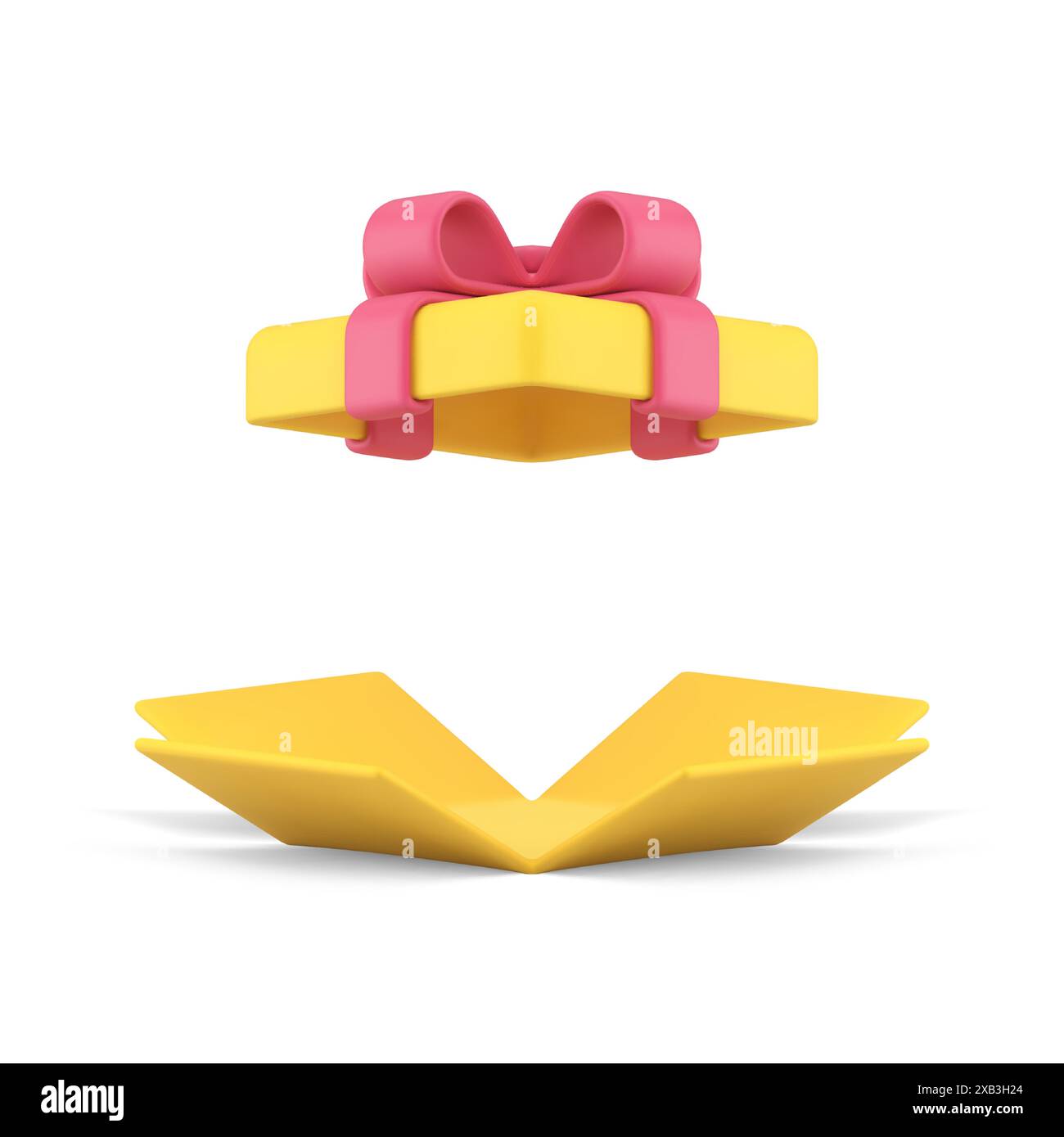Yellow gift box open cardboard container with red bow ribbon 3d icon ...