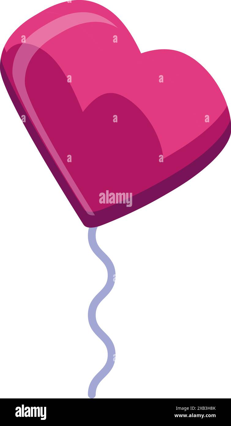 Glossy heart shaped balloon floating with a wavy string, symbolizing ...
