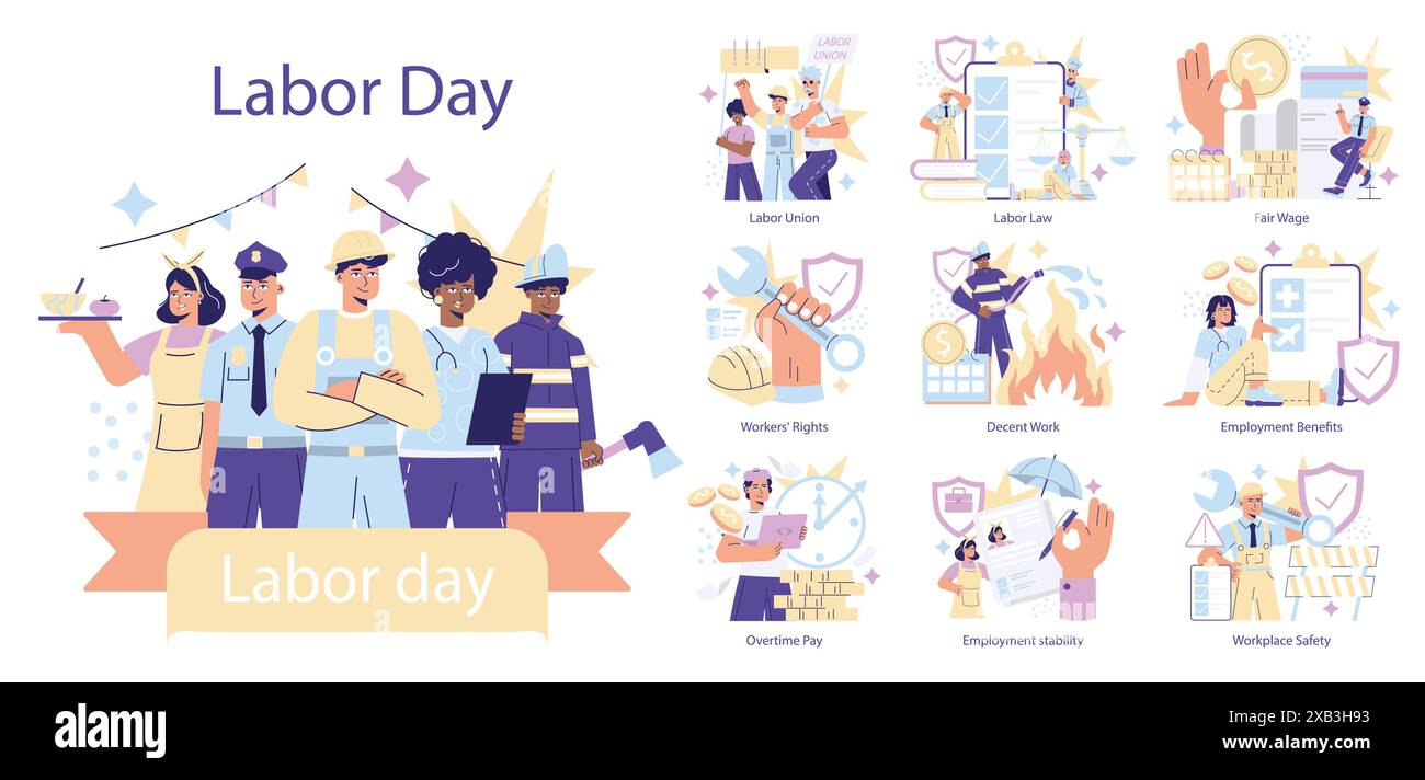 Labor Day concept set. Celebration of different professions and workers ...
